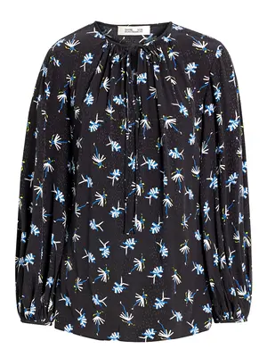 Diane Von Furstenberg Freddie Printed Jersey Blouse - Black