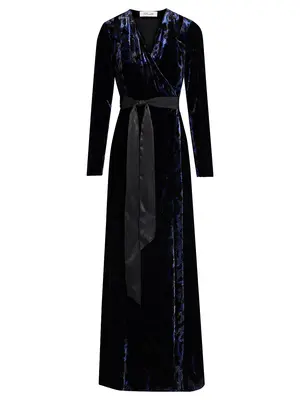 Diane Von Furstenberg Pogue Devoré Velvet Maxi Wrap Dress - Navy