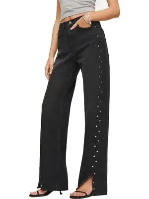 REFORMATION Cary High Rise Slouchy Straight Leg Jeans - Black