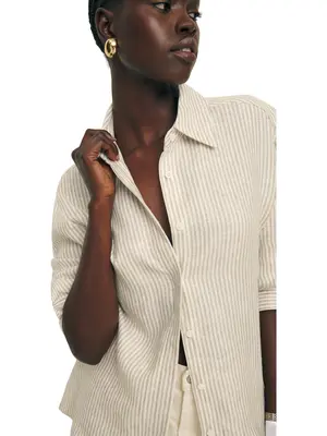 REFORMATION Reformation Andy Oversized Linen Shirt Sandy Stripe