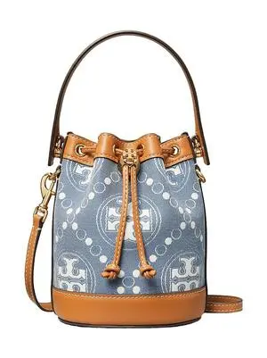 Tory Burch T Monogram Mini Denim Bucket Bag - Multi/gold