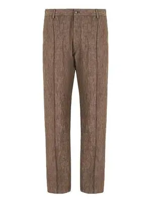 Emporio Armani Crêpe-effect Faded Linen Trousers - Green