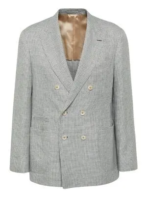 Brunello Cucinelli Houndstooth Linen Blazer - Grey
