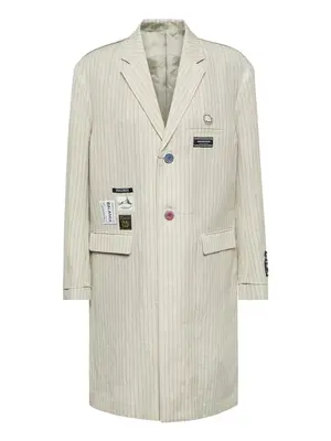 UNDERCOVERISM Appliqué Pinstripe Wool And Linen Coat - White
