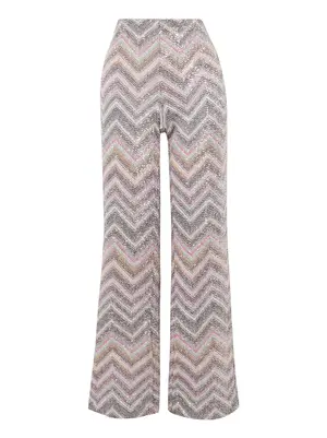 Missoni Striped Sequined Metallic Crochet-knit Flared Pants - Gray