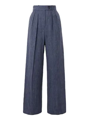Loro Piana Pleated Pinstriped Straight-leg Pants - Blue