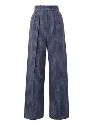 LORO PIANA Loro Piana Pleated Pinstriped Straight-Leg Pants