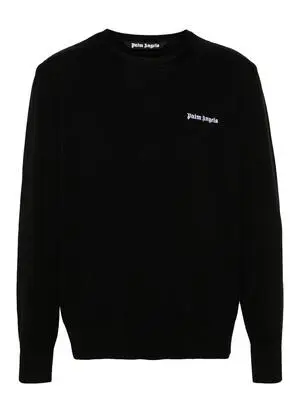 Palm Angels Logo Embroidered Cotton Jumper - Black