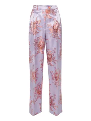 Etro Floral-jacquard Satin Trousers - Purple