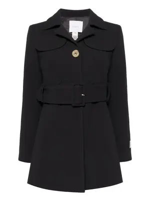 Patou Belted Virgin Wool Coat - Black