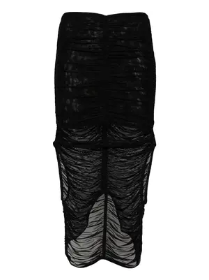 MUGLER Draped Mesh Midi Skirt - Black