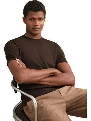 REISS Bless Cotton Crew-neck Tailored-fit T-shirt - Coco Brown