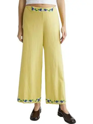BODE Beaded Wide Leg Crop Pants - Yellow