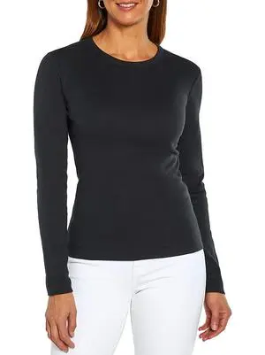 Three Dots Long Sleeve Top - Black