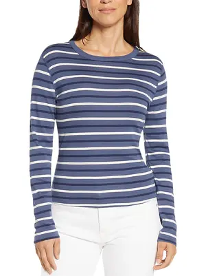 Three Dots Long Sleeve Top Partly Cloudy
