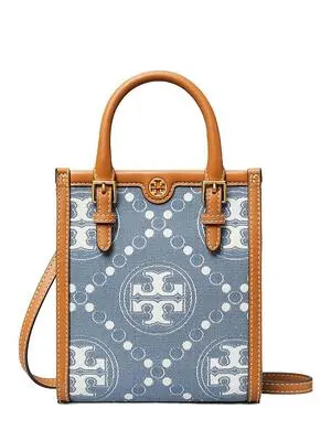 Tory Burch Tory Burch Mini T Monogram Denim Tote Multi/gold