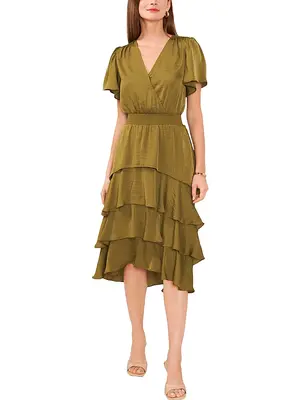 Vince Camuto Smocked Waist Tiered Dress Olive