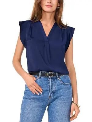 Vince Camuto V Neck Flutter Sleeve Top - Classic Navy