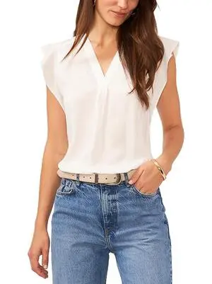 Vince Camuto V Neck Flutter Sleeve Top - New Ivory