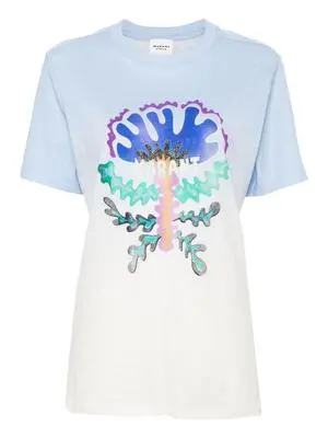 MARANT ETOILE Graphic Print Organic Cotton T-shirt - Blue