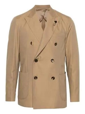 LARDINI Brooch-detail Double-breasted Blazer - Neutrals