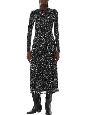 Whistles Long Sleeve Printed Dress - Blackmulti