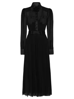 Dolce & Gabbana Silk Chiffon Shirt Dress - Black