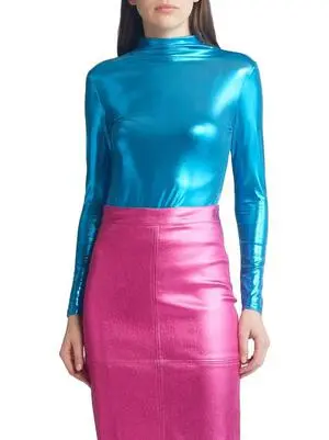 NIKKI LUND Liquid Metallic Mock Neck Top - Blue