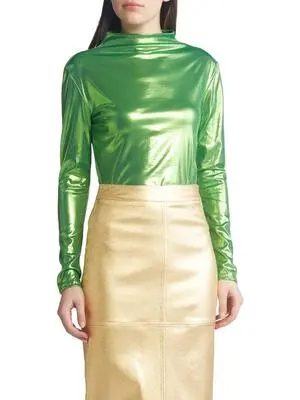 NIKKI LUND Liquid Metallic Mock Neck Top - Green