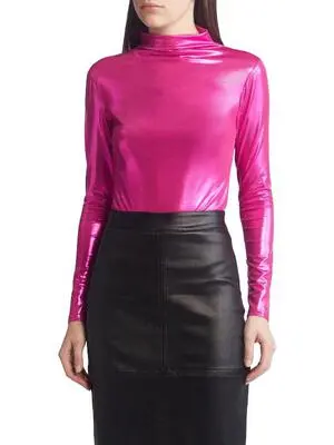 NIKKI LUND NIKKI LUND Liquid Metallic Mock Neck Top Pink