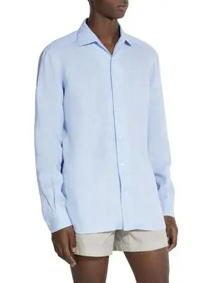 Zegna Oasi Linen Button-up Shirt - Light Blue