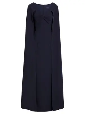 Marchesa Cape-effect Twisted Gown - Navy
