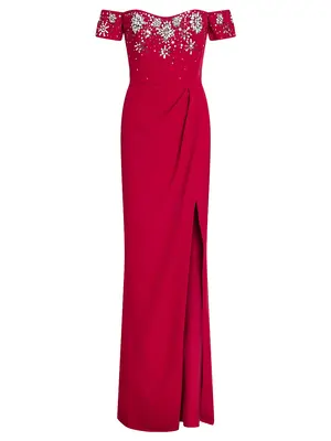Marchesa Off-the-shoulder Embellished Gown - Red