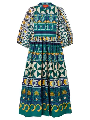 La DoubleJ Portofino Pleated Cotton-poplin Maxi Dress - Multi