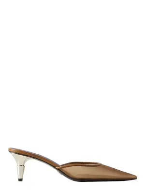 Proenza Schouler Proenza Schouler Spike Leather-Trimmed Mesh Mules Brown