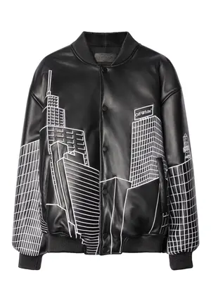 Off-White Skyline Leather Bomber Jacket - Black