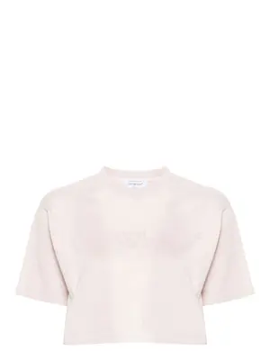 Off-White Rubberised-logo Cropped T-shirt - Pink
