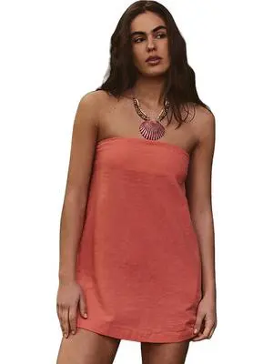 Free People Cotton-linen Mini Dress - Fresh Coral