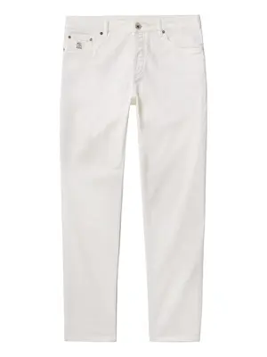 Brunello Cucinelli Slim-fit Straight-leg Logo-embroidered Jeans - White