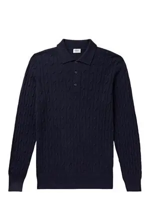 GHIAIA Ghiaia Cashmere - Cable-Knit Cashmere Polo Shirt - Men - Blue - S