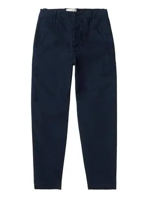 Folk Assembly Straight-leg Pleated Cotton-twill Trousers - Blue