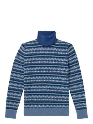 Loro Piana Fair Isle Cashmere Rollneck Sweater - Blue
