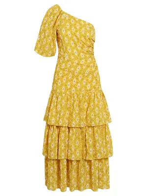 Veronica Beard Virginia One-sleeve Midi Dress - Marigold