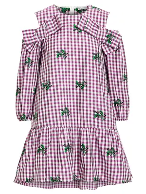 Red Valentino Embroidered Gingham Taffeta Mini Dress - Pink