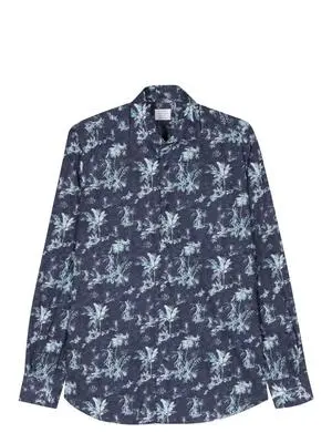 MAZZARELLI Botanical-print Cotton Shirt - Blue