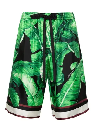 Dolce & Gabbana Leaves-print Silk Shorts - Green