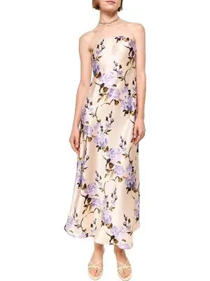 Cami Nyc Noelle Strapless Satin Dress - Moonflower Watercolor