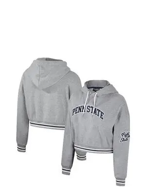 THE WILD COLLECTIVE Penn State Nittany Lions Cropped Shimmer Pullover Hoodie - Heather Gray