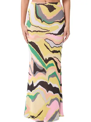 AFRM AFRM Tegan Printed Maxi Skirt Soft Linear Abstract