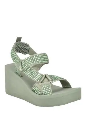 Guess Dawsin Platform Wedge Sandals - Light Green